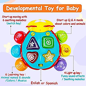 Baby Crawling Toy 6 to 12 Months Spanish English Bilingual Learning Toy for Infants 0-3-6 7 8 9 10 12-18 Months Educational Musical Light Up Toy 1 Year Old Boy Girl Gift Toddler Ladybug Tummy Time