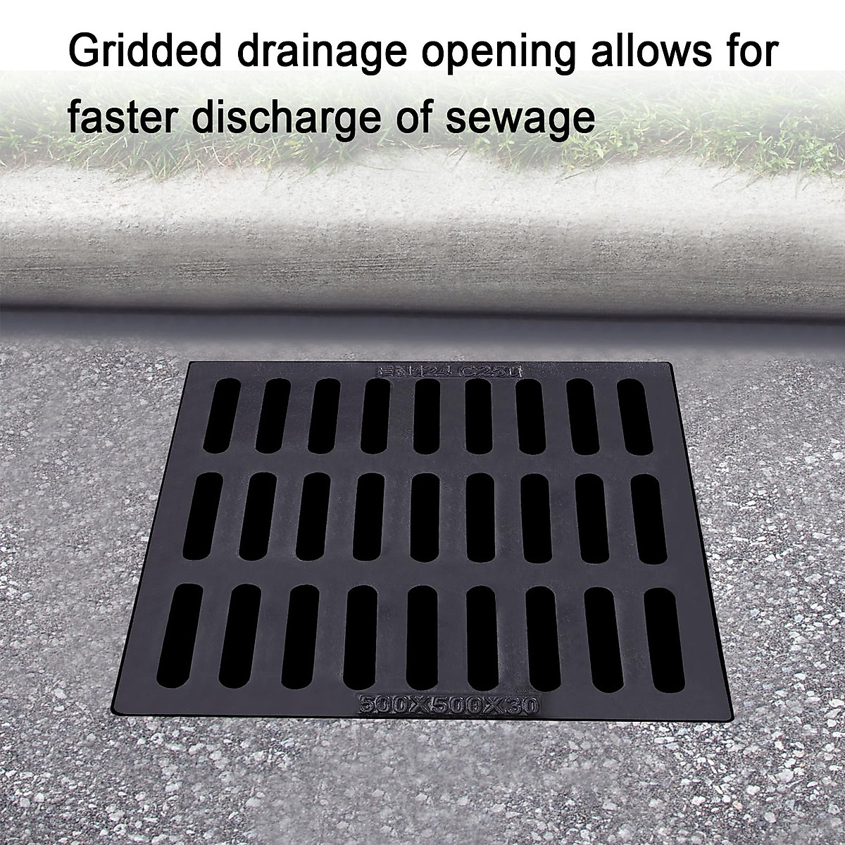 Cast Iron Drain Grate, 19.7 x19.7 Outdoor Drain Cover, Durable Heavy Duty Sewer Cover to Block Debris, Black Rectangle Drainage Grate for Concrete Floor