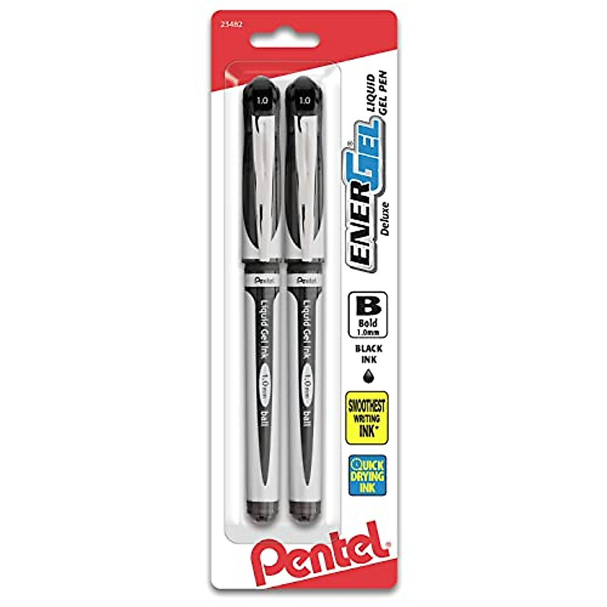 Pentel EnerGel Gel Ink Pen, (1.0mm), Bold Point, Metal Tip, Black Ink, 2 Pack (BL60BP2A)