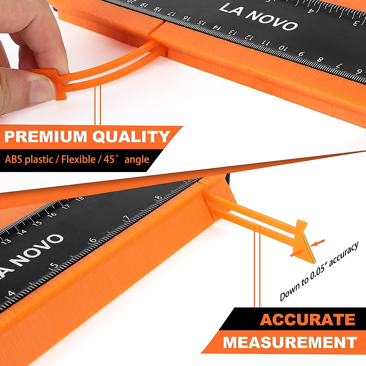 LA NOVO Contour Gauge 10+5 Inch with Lock, Profile Gauge Shape Outline Tool for Woodworking, Flooring, Christmas Stocking Stuffers for Men Dad Carpenter Handyman