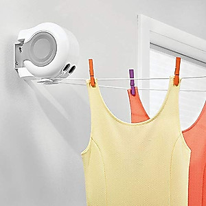 mDesign Indoor/Outdoor Retractable Clothesline - Adjustable 42ft Double Lines - Durable Plastic Reel Dryer for Hanging Wet or Dry Clothes in Bathroom, Laundry, Patio, Balcony - Portable - White