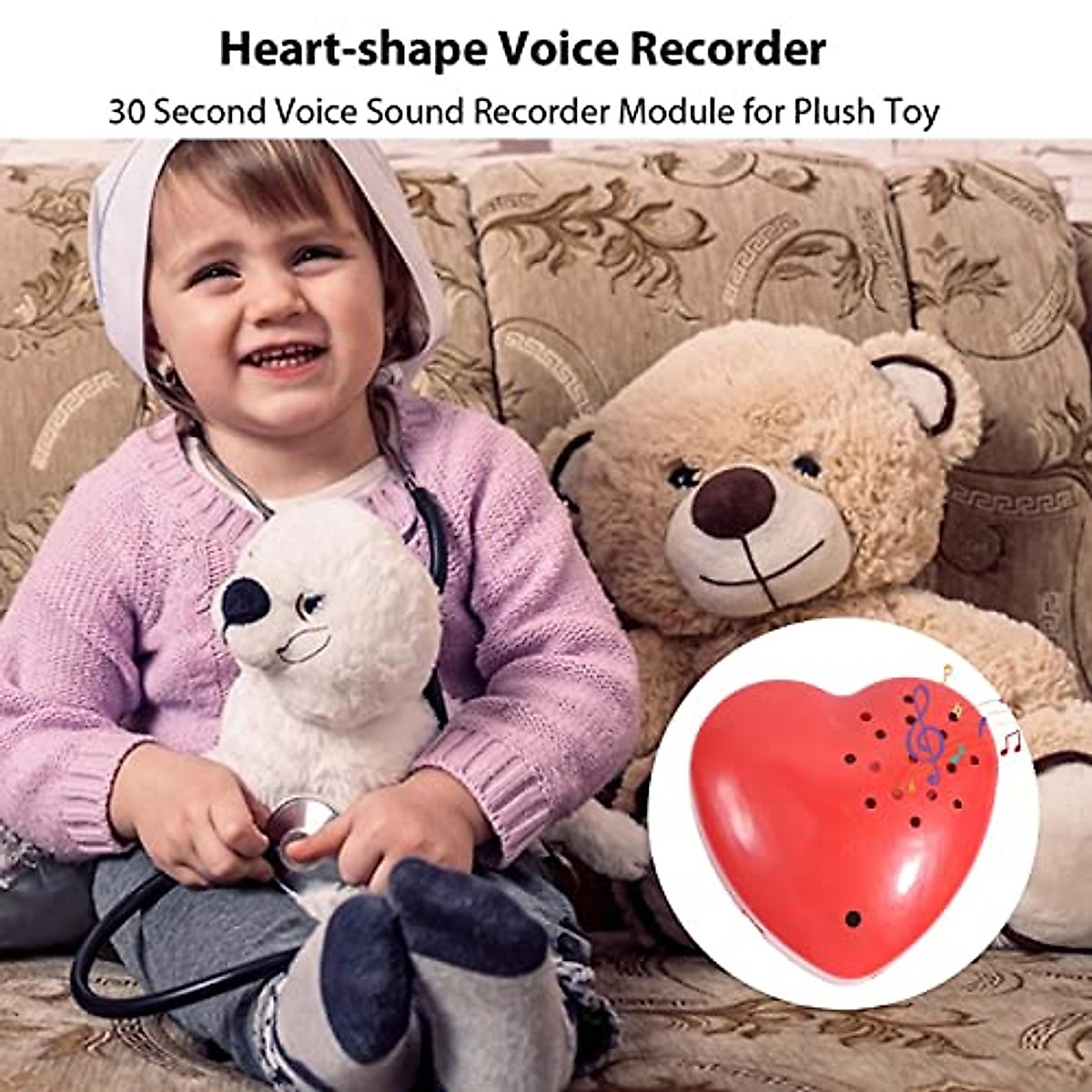 Heart Voice Box, Heart Shaped Voice Recorder for Stuffed Animals, Mini Recorder for Plush Toys with Programmable Sound Button for 30 Seconds Recording