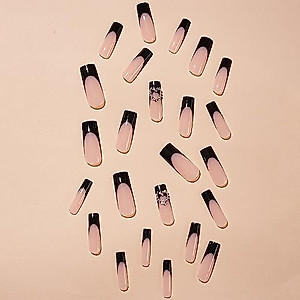 24Pcs French Tip Press on Nails Long Coffin Fake Nails with Love pattern Designs Glossy False Nails for Women Girls Artificial Acrylic Stick on Nails with Glue on Acrylic Nail Tips