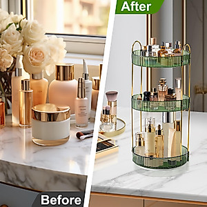 YEEYAA Rotating Makeup Organizer for Vanity,Large-Capacity Skincare Perfume Organizers,360° Spinning Cosmetics Storage Vanity Shelf Countertop,Make up Organizer Tray for Perfume,Skin Care,Lipsticks