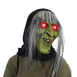 MOLEZU Halloween Witch Mask Scary Evil Costume Head Masks Creepy Adult Party Cosplay Props (LED-Green)