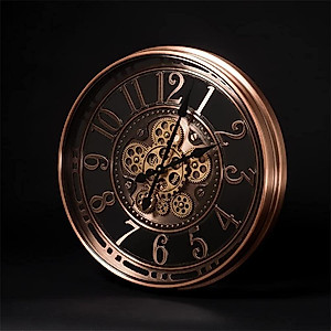 INFINITY TIME 21 Inch Moving Gears Wall Clock,Large Wall Clocks for Living Room Decor,Metal Decorative Wall Clock,Copper Roman Numeral