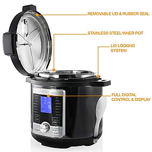 Megachef 6 Quart Stainless Steel Electric Digital Pressure Cooker with Lid