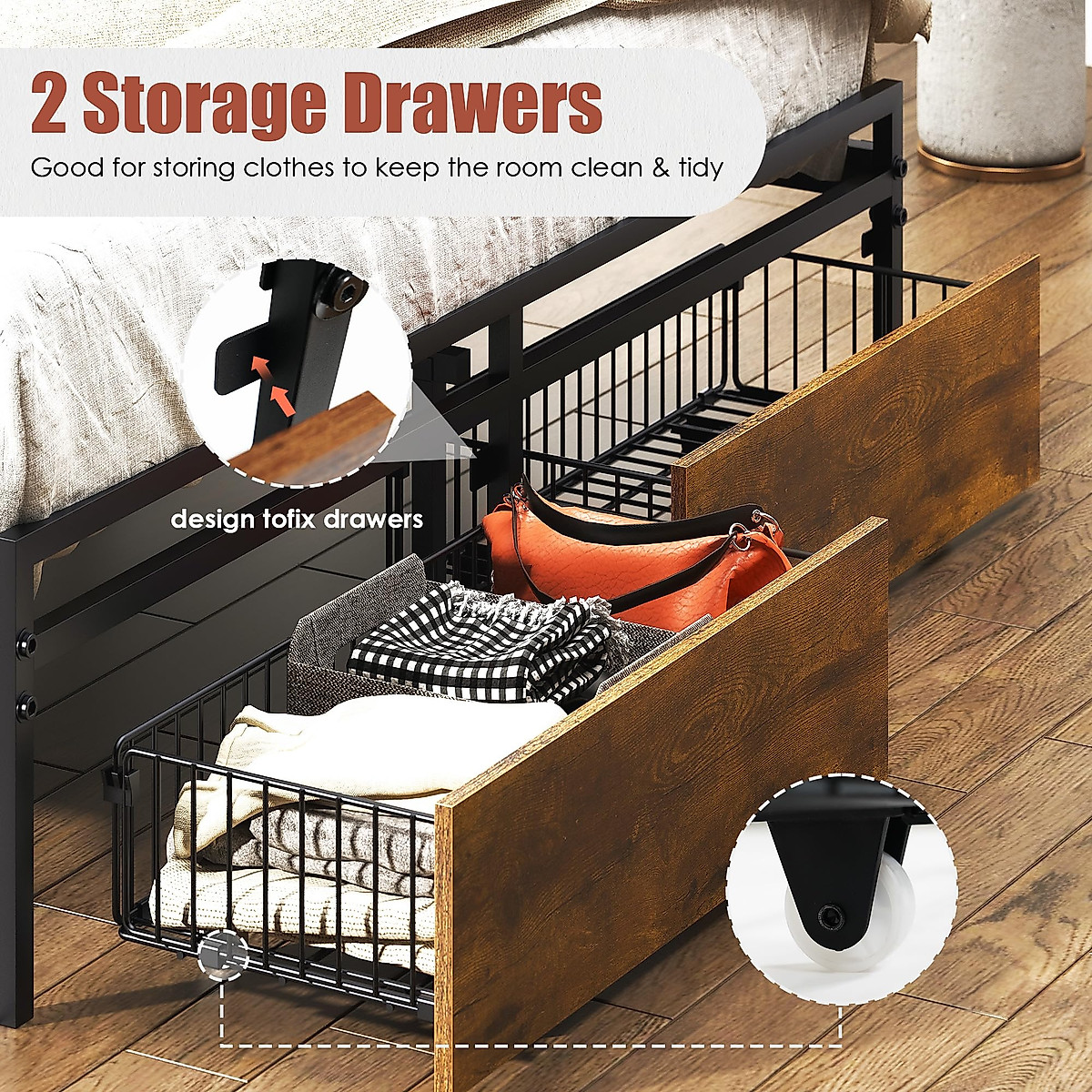 SogesSleep Twin Bed Frames with Headboard, Upholstered Twin Size Bed Frames with Storage and Charging Station & LED Lights, No Box Spring Needed Bed Frame, Noise Free & Easy Assembly