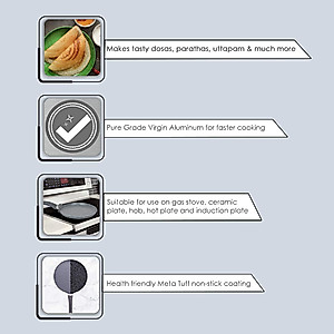 Wonderchef Granite Non-Stick Dosa Tawa | Induction Bottom | Soft-Touch Handles | Virgin Grade Aluminium | PFOA/Heavy Metals Free | 3.5mm | 28cm Non Stick Tawa | Grey