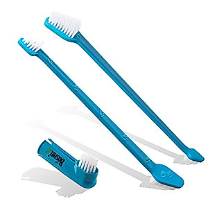 BOSHEL 3 Pc Dog Toothbrush - 2 Dog Tooth Brush + Dog Finger Toothbrush, Dual Headed Toothbrush For Dogs, Dog & Cat Toothbrush For Small & Large Breeds, Dog Tooth Brushing Kit, Puppy Toothbrush For Pet