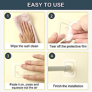 Adhesive Curtain Rod Holder, Goowin Tension Rod Holder, No Drilling Transparent Small Tension Rod Bracket (Only for Tension Rods Within 1" Diameter At Both Ends) (6 Pack)