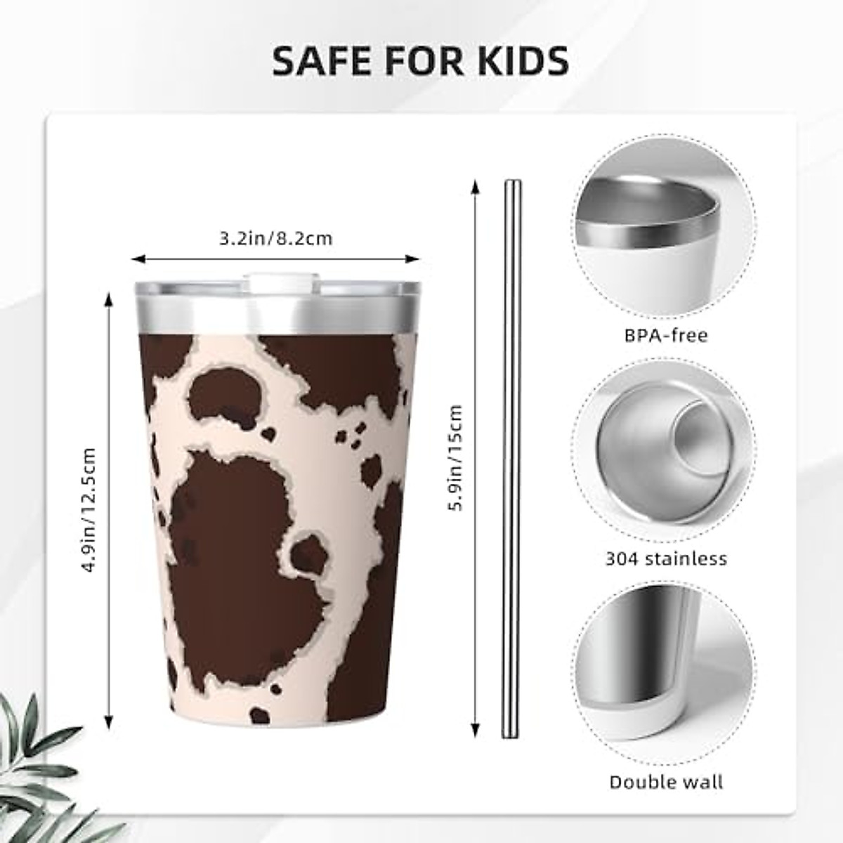Cow Print Cute Animal Brown Spot Cow Animal Lover Gifts - 12oz Insulated Travel Mug Stainless Steel Vacuum Coffee Cup Double Wall Coffee Tumbler Reusable Thermal Cup for Hot/Iced Beverage