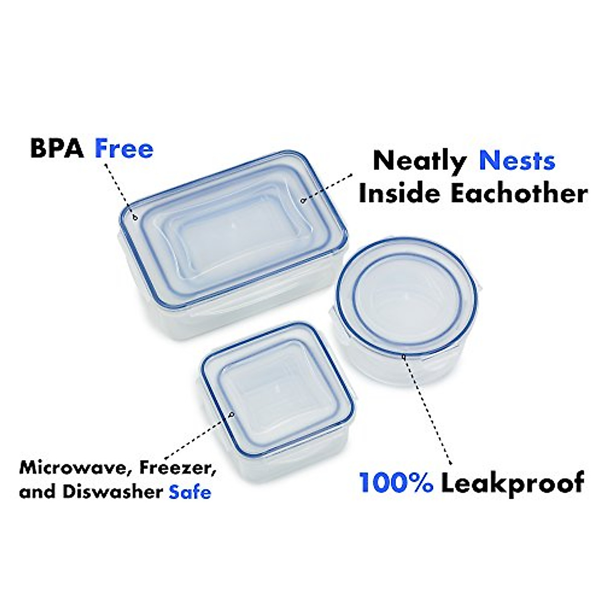 Plastic Food Storage Containers with Lids for use in Freezer Safe Food Storage Container Set and Large Food Storage Containers with Lids (16 piece Food Containers)