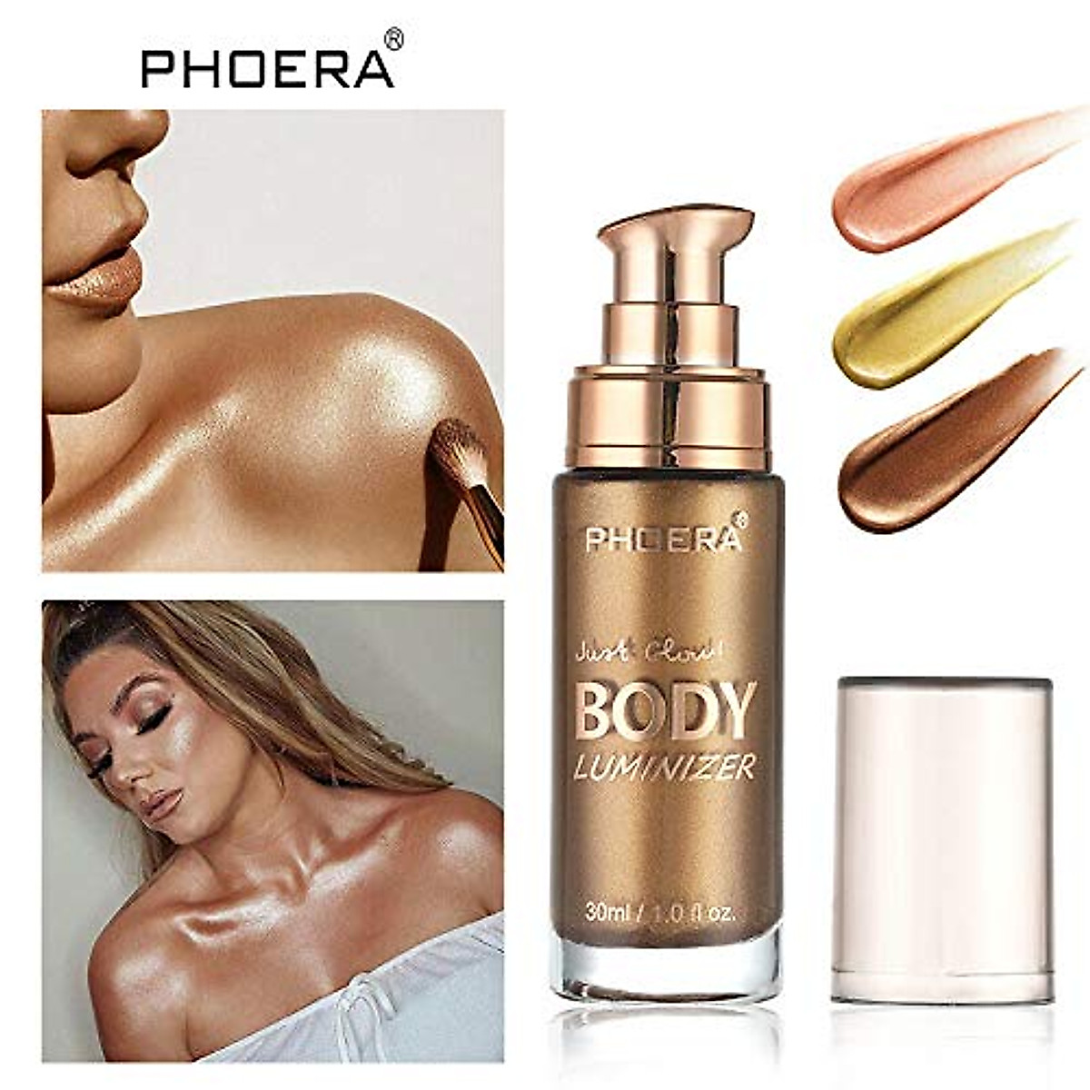 PHOERA Liquid Illuminator,Shimmer Body Oil,Body Highlighter Makeup Smooth Shimmer Glow Liquid Foundation for Face and Body 30ml(103 Glistening Bronze)