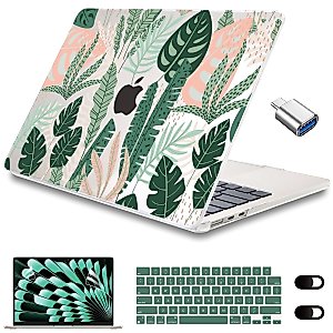 CISSOOK for MacBook Air 15 inch M3 M2 Case 2024 2023 Release A3114 A2941, Tropical Hard Shell Case with Keyboard Cover Skin + Type C to USB Adapter for MacBook Air 15 2024, Tropical Palm Leaves