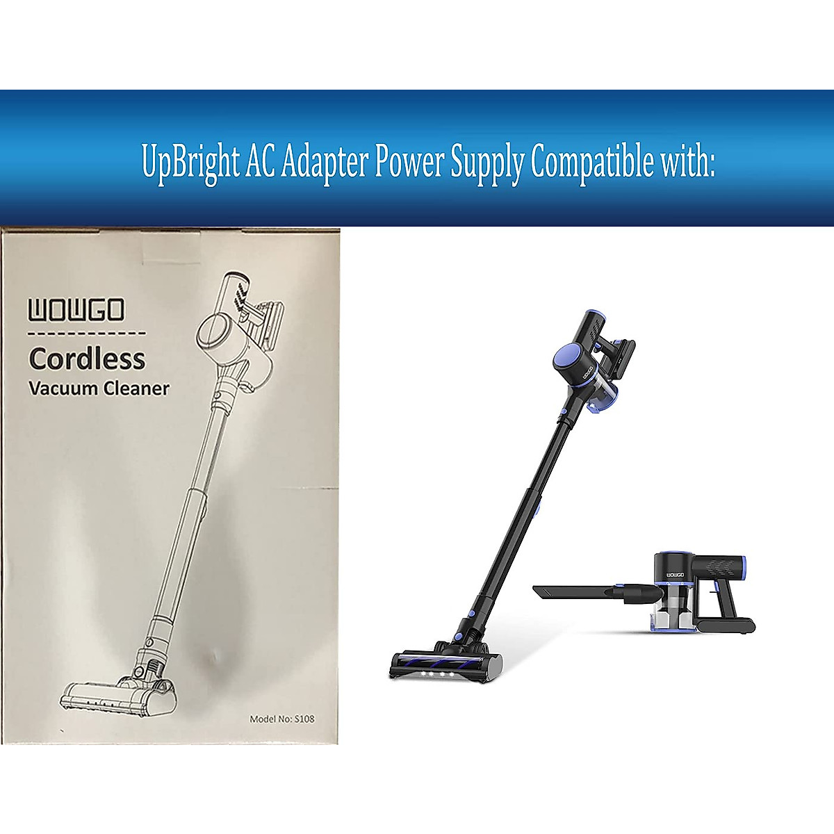 UpBright 27V AC/DC Adapter Compatible with Wowgo S108 22.2V 2600mAh 22.2VDC Lithium-ion Battery 160W Cordless Stick Vac Vacuum Cleaner 3YE GQ18-270050-AU GQ18-270050AU 500mA Power Supply Cord Charger