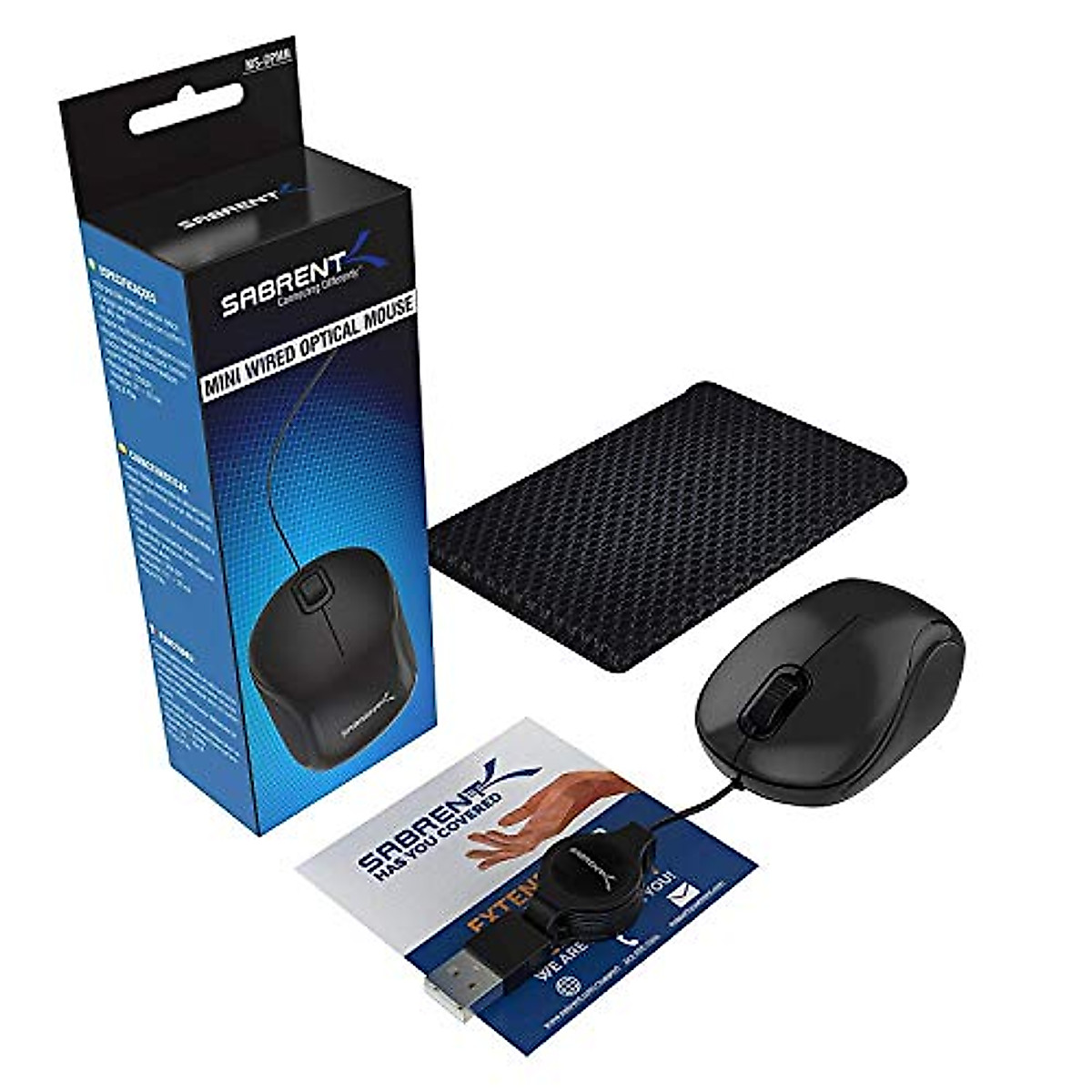 SABRENT Mini Travel USB Optical Mouse with Retractable Cable (MS-OPMN)