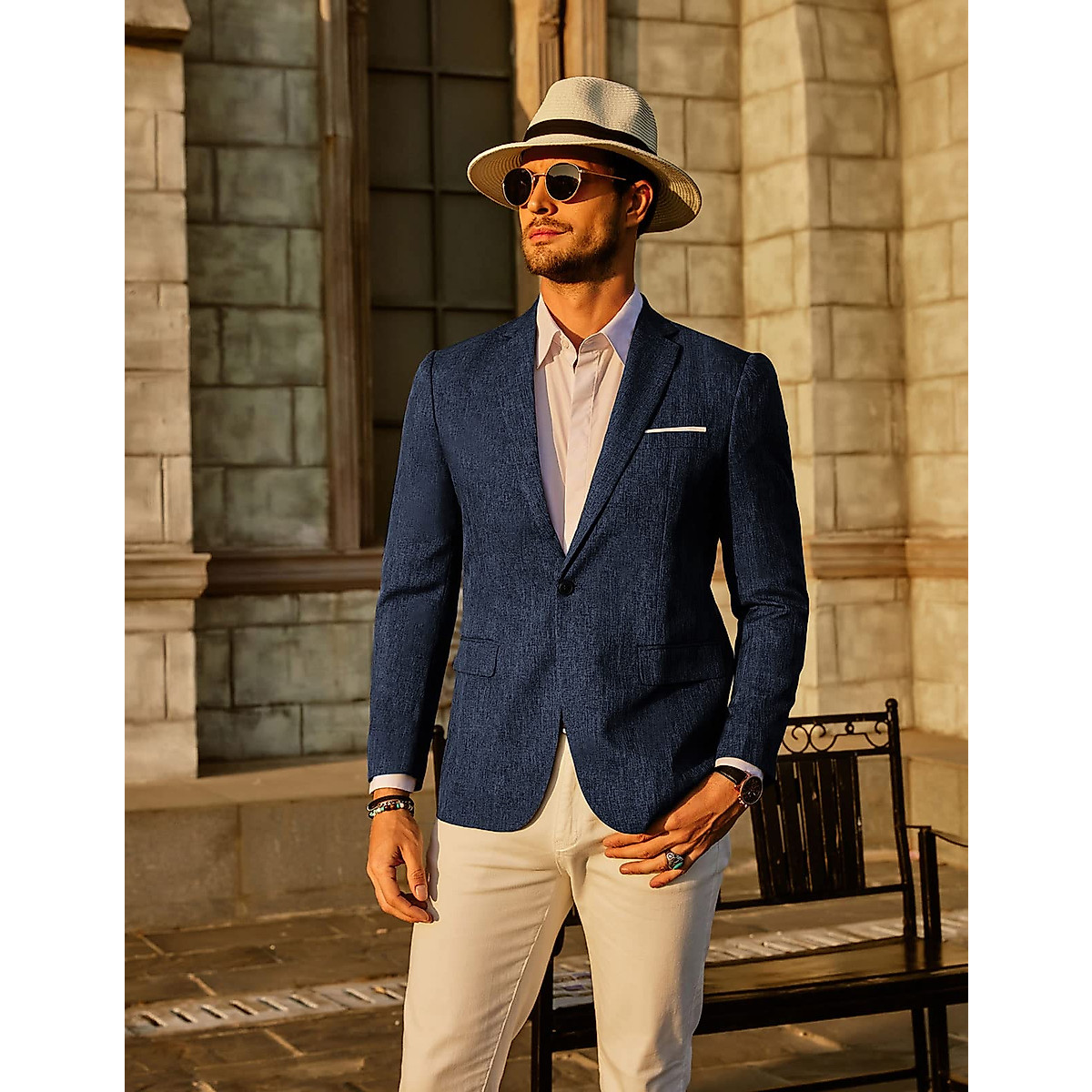 Men's Tailored Casual Blazer Slim Fit One Button Business Sport Coat Navy L