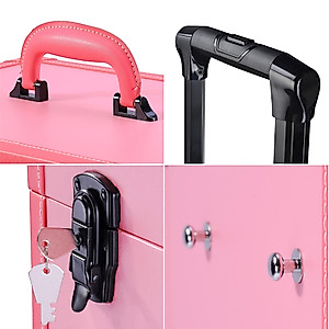 Pink Rolling Makeup Case with Mirror Light Pro Large Cosmetic Artists Hair Stylist Barber Organized Trolley Lockable