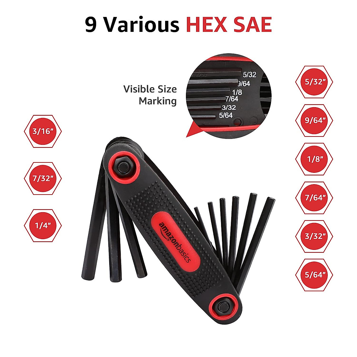 Amazon Basics Folding Hex Key Set - 3-Pack, Metric/SAE/Star