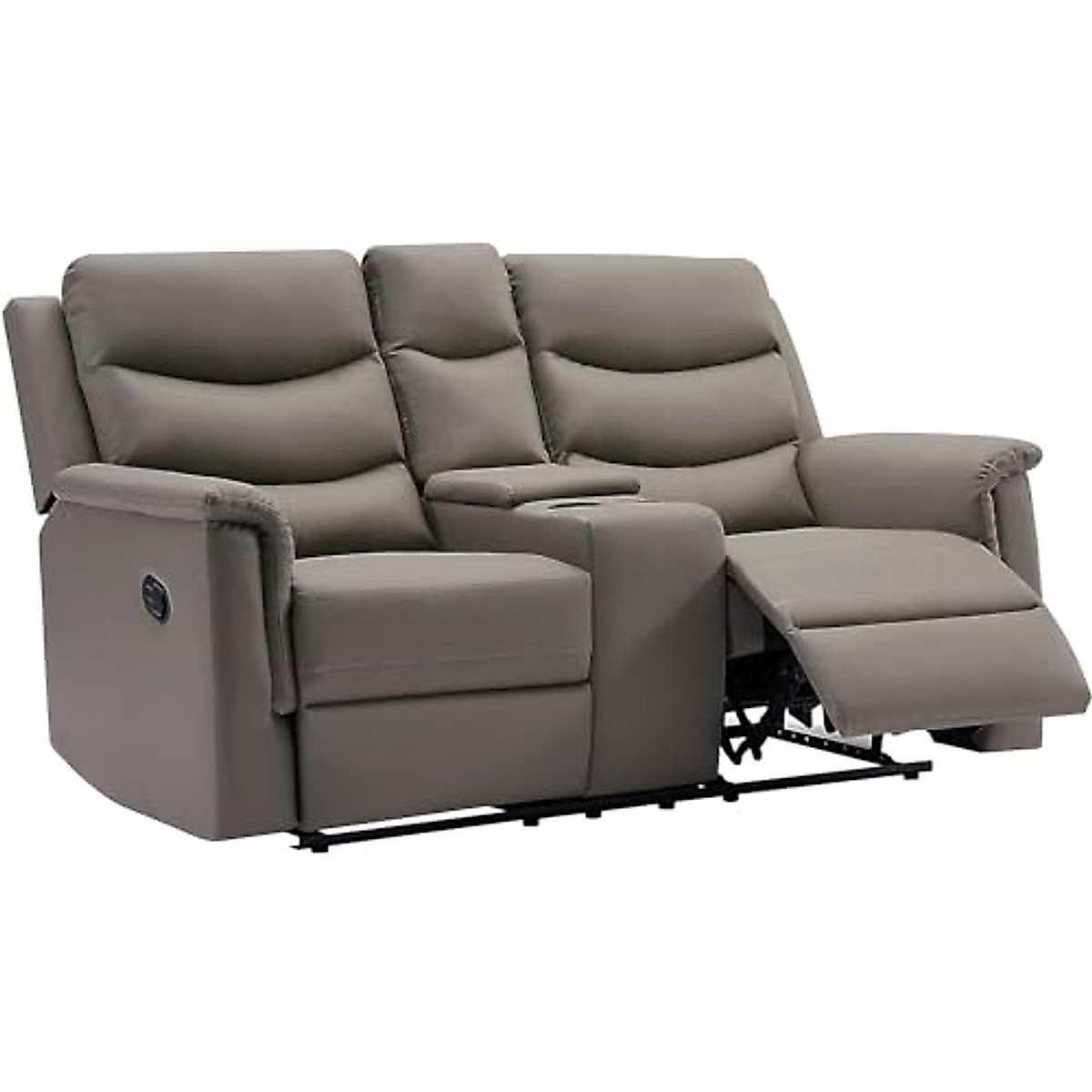 FULife 3+2 Modern Upholstered Manual Sectional Sofa Set with 1 Center Console&4 Cup Holders,Three Seaters Recliner Sofá and Loveseat Couch for Living Room/Apartment/Office/Theater, Gray PU A+B 77.5"W