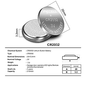 2032 3V Battery, CR2032 Lithium 3v Coin Cell Battery 2032 Watch Battery ,100 Counts