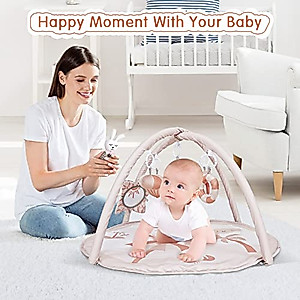 Baby Gym and Infant Play Mat, Sensory and Motor Skill Development Language Discovery Activity Gym, Non Slip Washable Playmats for Babies to Toddlers (Beach Theme)