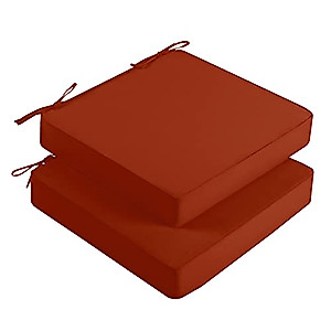 downluxe Outdoor Chair Cushions for Patio Furniture, Waterproof Square Corner Memory Foam Patio Chair Cushion with Adjustable Ties and Portable Handle, 19" x 19" x 3", Orange, 2 Pack