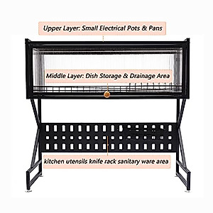 LOYALHEARTDY Over Sink Dish Drying Rack with Cover, 2 Tier Large Storage Kitchen Sink Organize Stand Shelf Space Saver Metal Dish Drying Rack for Kitchen Counter, 33.5"