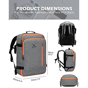 Hynes Eagle Carry on Backpack 38L Large Travel Backpack for Women Flight Approved Weekender Bag Laptop Backpack Men 15 inches Orange Grey with Black Grey