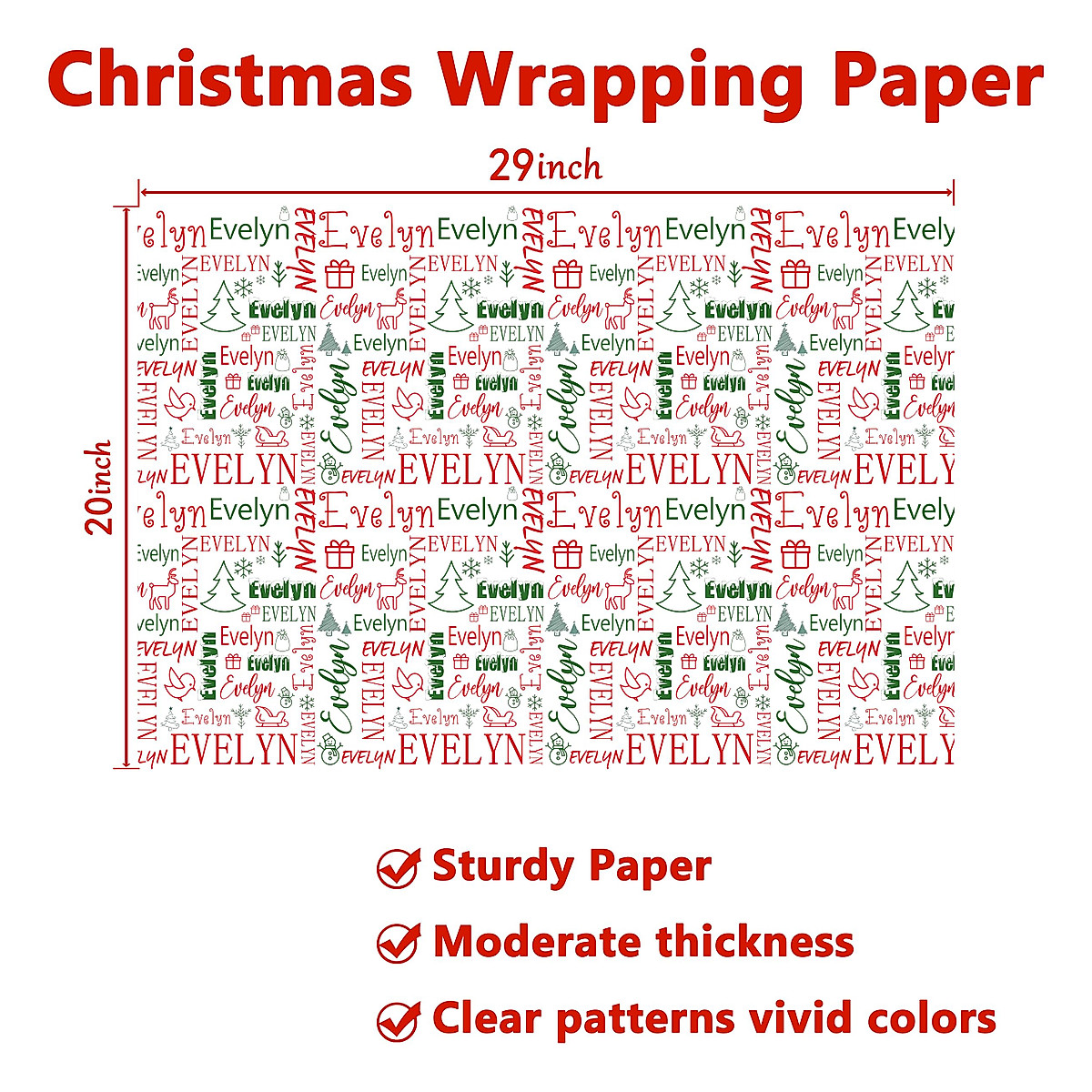Awsundiy Personalized Gift Wrapping Paper for Kids Women Men Boys Girls, Custom Name Wrapping Paper for Birthday Party Christmas Xmas, Gift Wrap Roll 29"x 20"