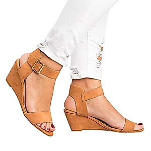 Rvidbe Women's Sandals Dressy, Platform Sandals for Women Dressy Summer, Wedges for Women, Women's Slide Wedge Sandal Summer Platform Casual Wedges Toe Open Toe Buckle Ankle Strap Sandals