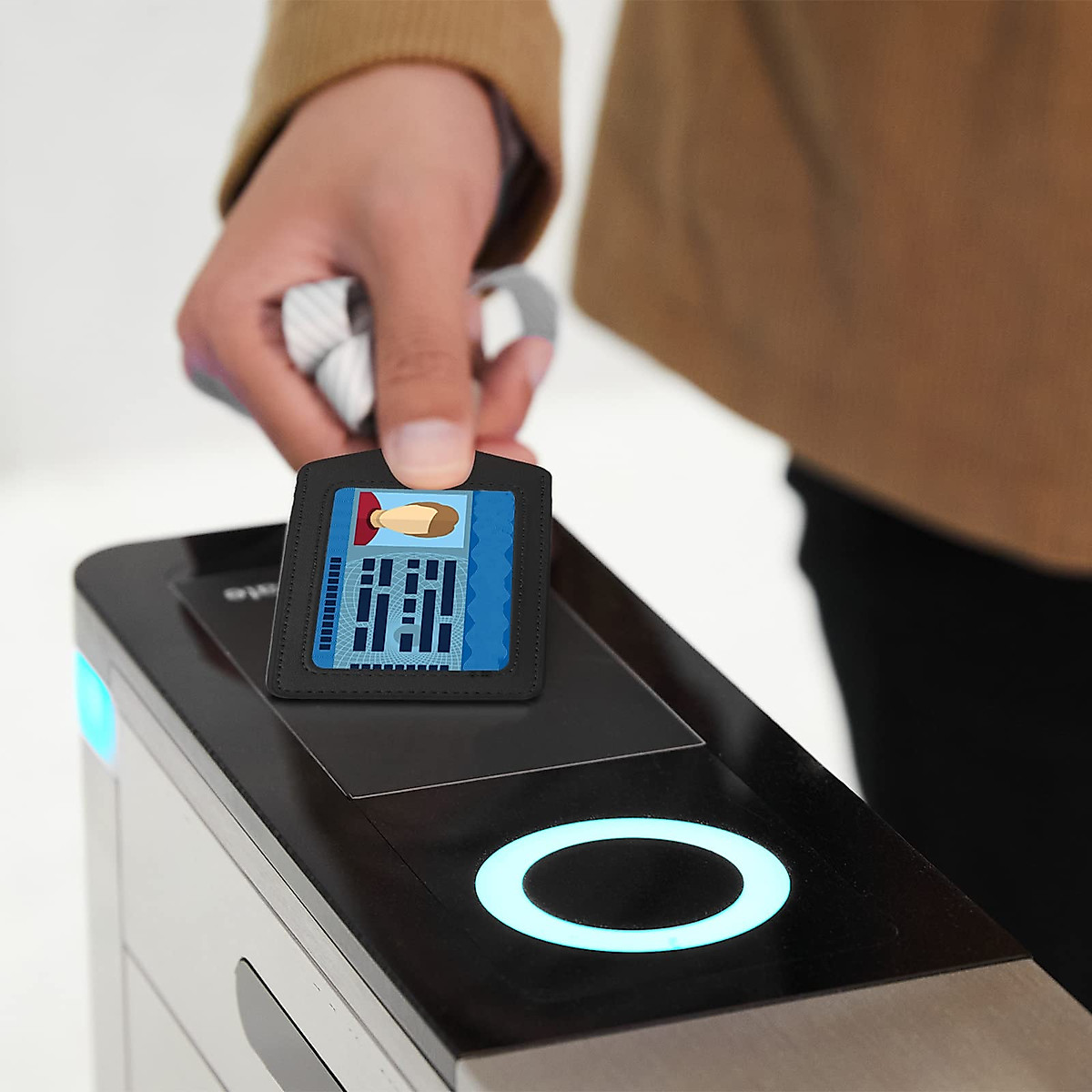 2 Pcs Genuine Leather ID Badge Holder Vertical Double-Side Clear Card Holder Waterproof Name Badge Holder for Office, Staff, Students, Employees(Black&Black)