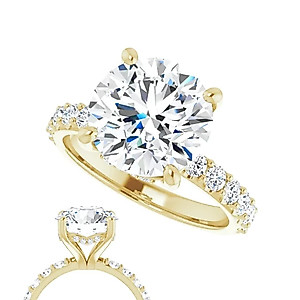 Handmade 10K Gold 4 CT Round Cut VVS1 Colorless Moissanite Engagement Ring Bridal Set for Women Moissanite Wedding Rings for Gifts Anniversary Promise Her (Yellow Gold, 6)