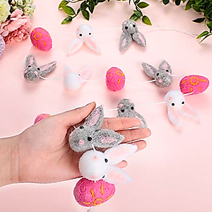 Tatuo Easter Wool Felt Egg Garland Handmade Bunny Pom Pom Garland Colorful Wool Felt Egg Balls Decorations for Spring Easter Indoor Outdoor Home Party Hanging Decor
