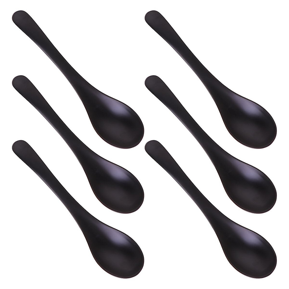6PCS Asian Soup Spoons Chinese Soup Spoons Japanese Soup Spoons Spoons Rice Spoons Black Melamine Spoons Tableware for Ramen Wonton Dumpling Miso
