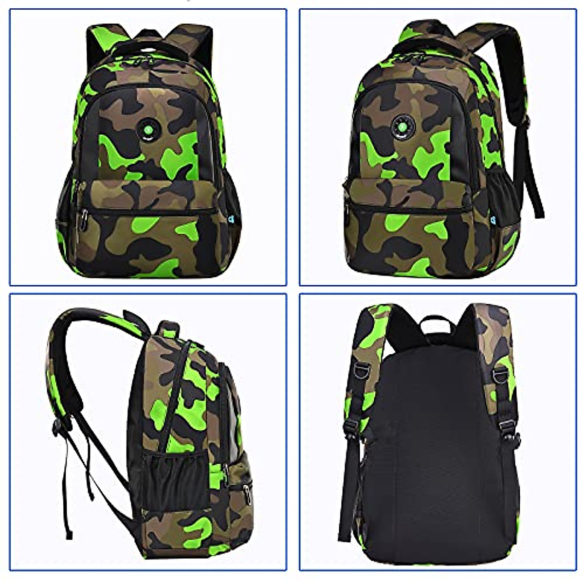 Yvechus Camo Backpack Set with Lunch Bag Lightweight Waterproof School Backpack Bookbag for Boys Girls (D-Style Camo Green)