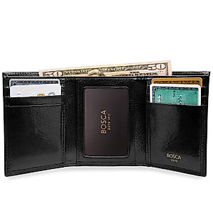 Bosca Men's Wallet, Old Leather Double I.D. Tri Fold Wallet with RFID Blocking, Black