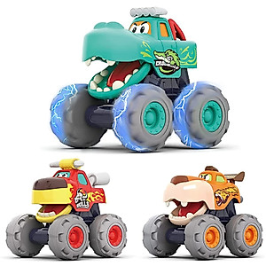 HOLA Toys for 1 + Year Old Boy Gifts, 3 Pack Monster Trucks for Boys Toys for 1 2 + Year Old Boy Girl Gifts, Friction Powered Pull Back Push and Go Toy Cars for Toddler 1-3 Baby Boy Toys 12-18 Months