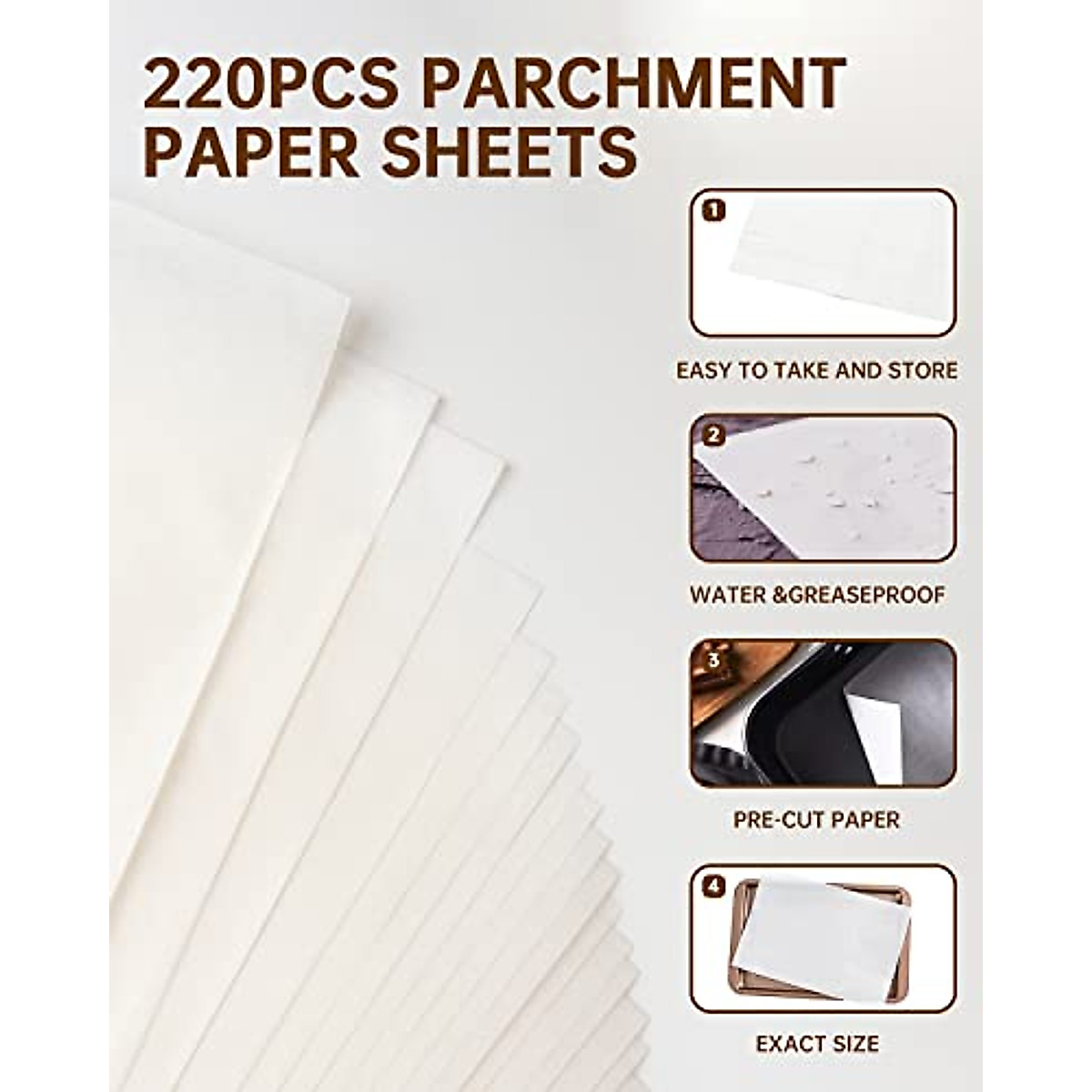 220 Pcs 12x16 In Parchment Paper Sheets, Baklicious Pre-cut Non-Stick Parchment Baking Paper for Air Fryer, Oven, Bakeware, Steaming, Cooking Bread, Cupcake, Meat, Cookies