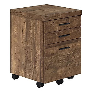 Monarch Specialties 7400, Rolling Mobile, Storage, Printer Stand, Office, Work, Laminate, Brown, Contemporary, Modern Filing Cabinet-3 Drawer Reclaimed Wood/Castors, 18.25" L x 17.75" W x 25.25" H