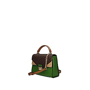 Michael Kors Sloan Medium Leather Satchel- Brown/Acorn/True Green