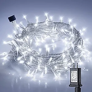 Hopolon 100LED White Christmas String Lights, 33ft Extendable Christmas Lights Outdoor Waterproof, 8 Modes LED White String Lights Indoor for Tree Wedding Party Garden Patio Decoration
