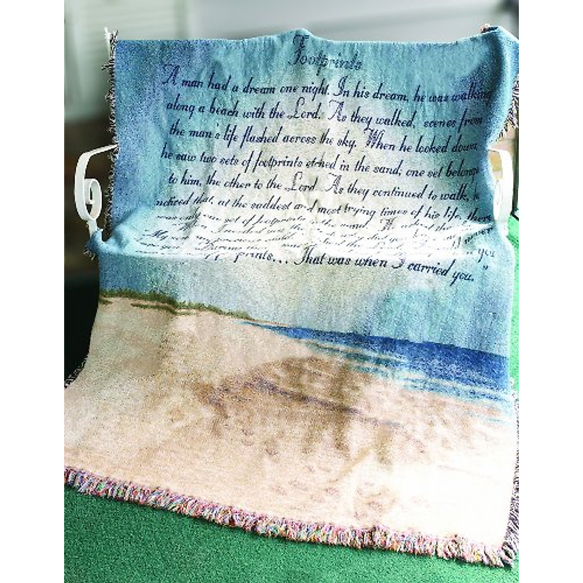 Manual Inspirational Collection 50 x 60-Inch Tapestry Throw with Poem, Footprints in The Sand