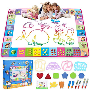 Water Doodle Mat - Kids Painting Writing Doodle Toy Board - Color Doodle Drawing Mat Bring Magic Pens Educational Toys for Age 3 4 5 6 7 8 9 10 11 12 Year Old Girls Boys Age Toddler Gift (Pink)