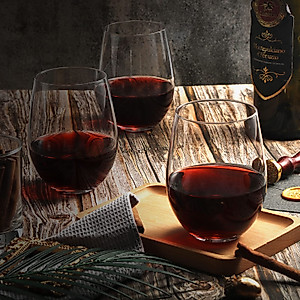 Set of 8 Stemless Wine Glasses 17 Oz, Red or White Wine Clear Glasses, Crystal Drinking Glasses for Wedding Anniversary Birthday Graduation Party Gifts