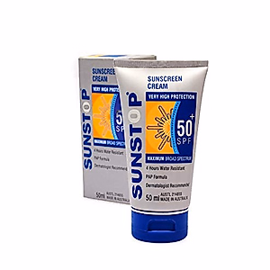 Sunstop Sunscreen Cream - Water and Sweat Resistant | Fast-Absorbing, Non-Greasy with Maximum Broad Spectrum SPF50+, 50ml