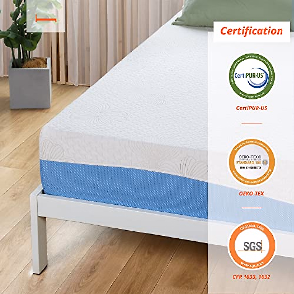 PrimaSleep Twin Mattress, 10 Inch Gel Memory Foam Mattress, Gel Infused for Comfort and Pressure Relief, CertiPUR-US Certified, Bed-in-a-Box, Medium Firm, Blue, Twin Size