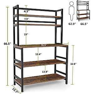 Tribesigns 5-Tier Kitchen Bakers Rack with Hutch, Industrial Microwave Oven Stand, Free Standing Kitchen Utility Cart Storage Shelf Organizer (Rustic Brown)