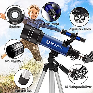 Telescope for Kids Beginners Adults, 70mm Astronomy Refractor Telescope with Adjustable Tripod - Perfect Telescope Gift for Kids